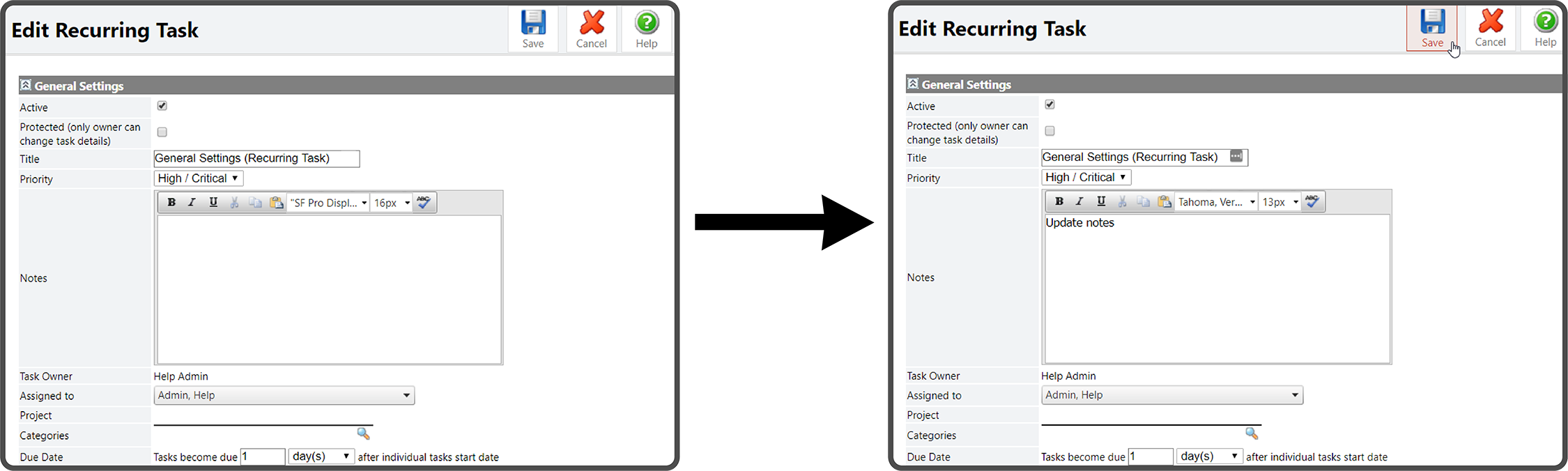 Edit Recurring Task - General Settings